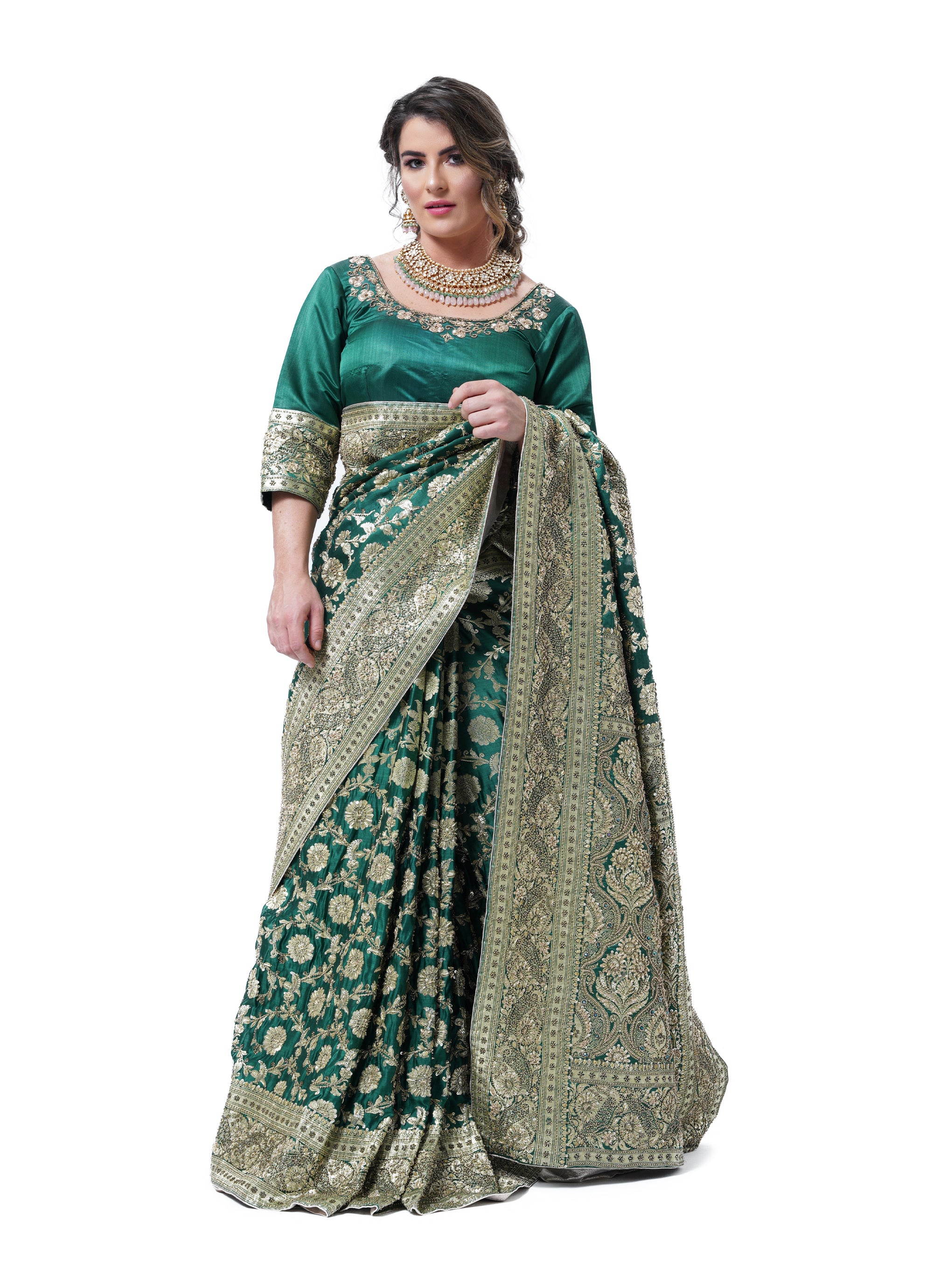 SILVIA HEAVY EMBELLISHED BRIDAL KATTAN SAREE– CRYSTAL LONDON